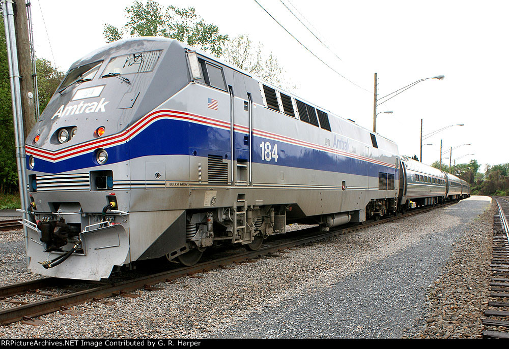 Close up of Amtrak 184 on NEC Regional train 156 at Lynchburg